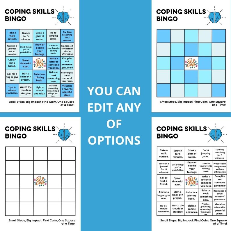 Coping Skills Bingo Printable & Canva Template – Self-care Activity for ...