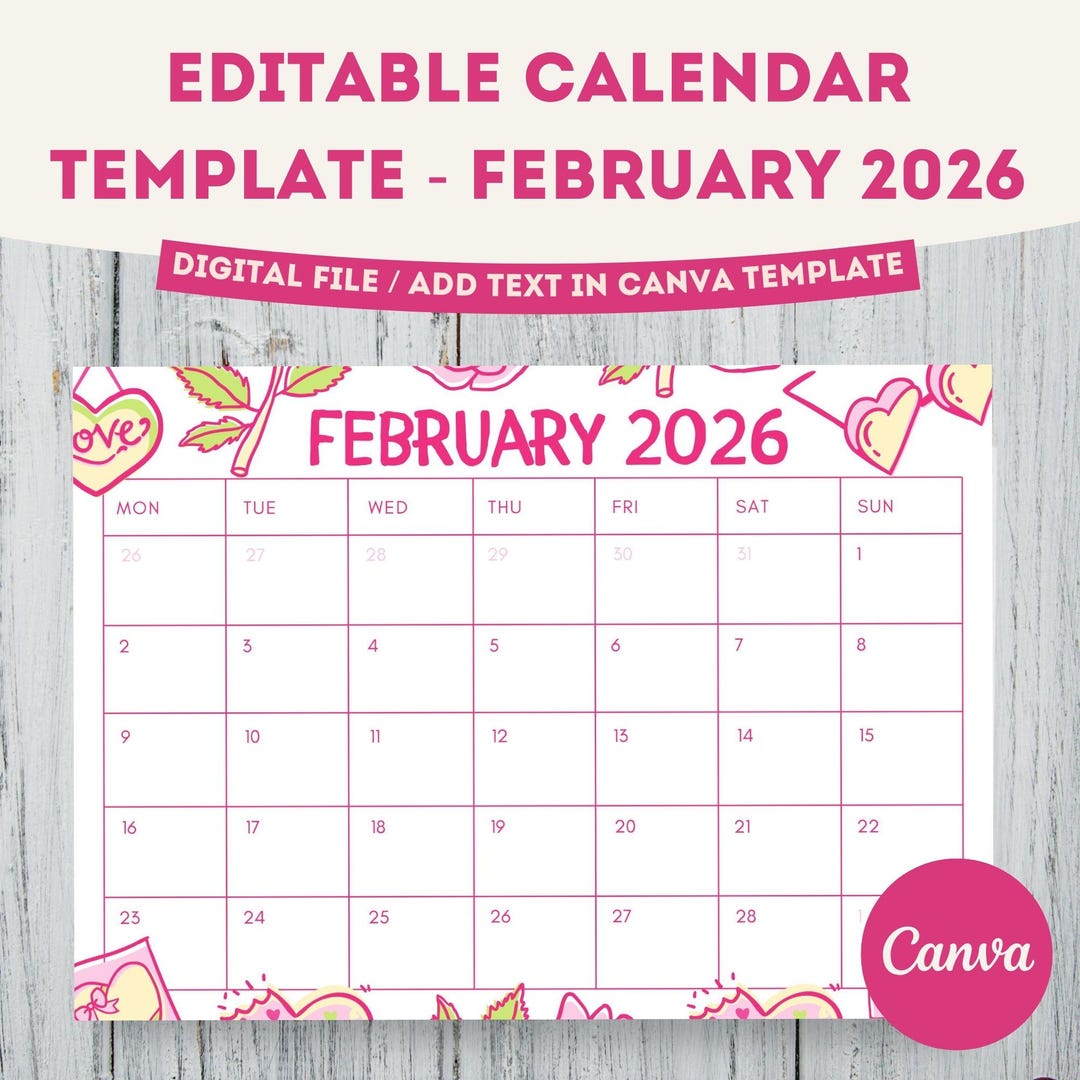 EDITABLE February 2026 Calendar Template – A4 & US Letter Sizes, 2026 ...