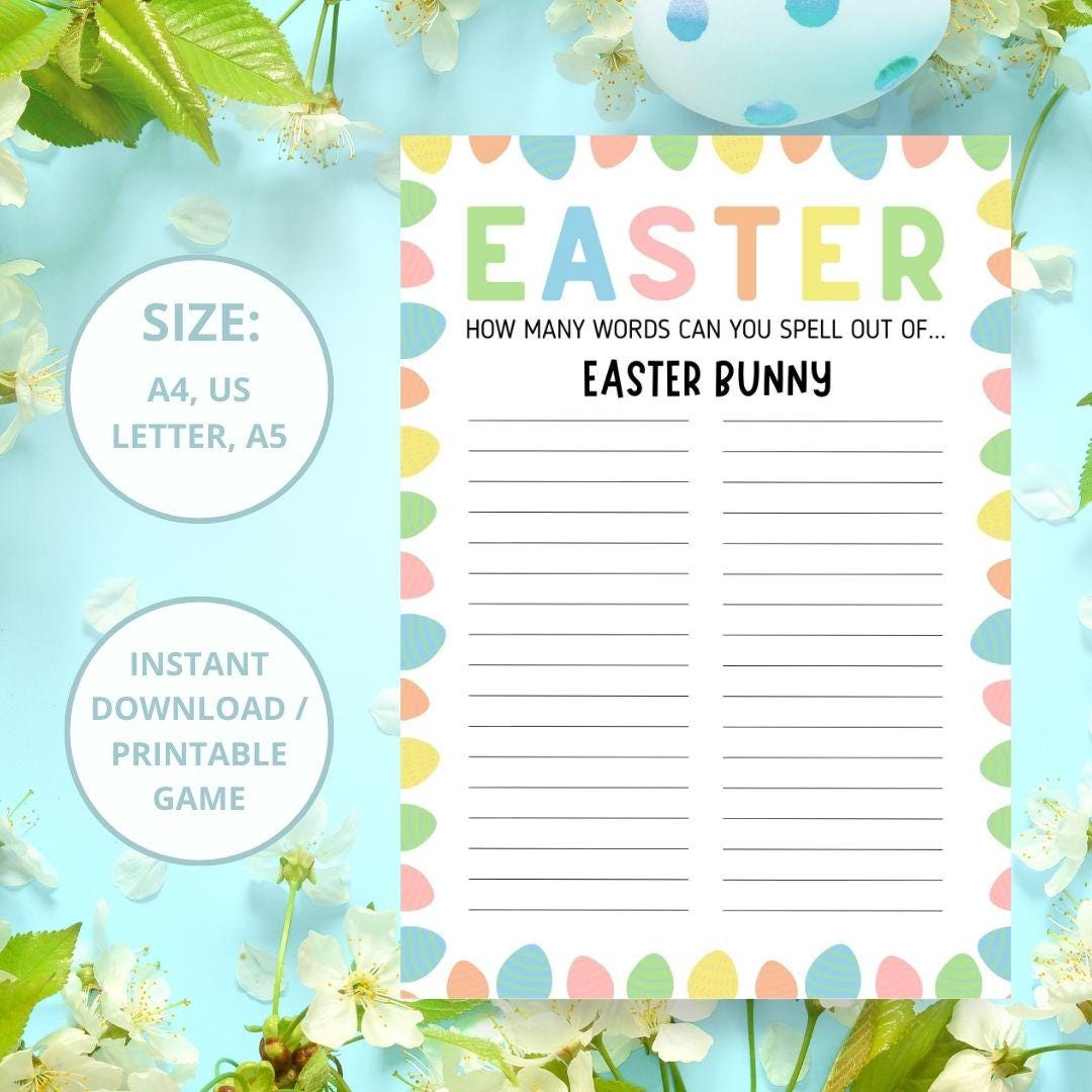Easter Bunny Word Challenge: Printable Game (digital Download) - Etsy