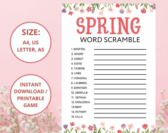 Spring WORD SCRAMBLE Game: Printable Activity (PDF Download) - Etsy Canada
