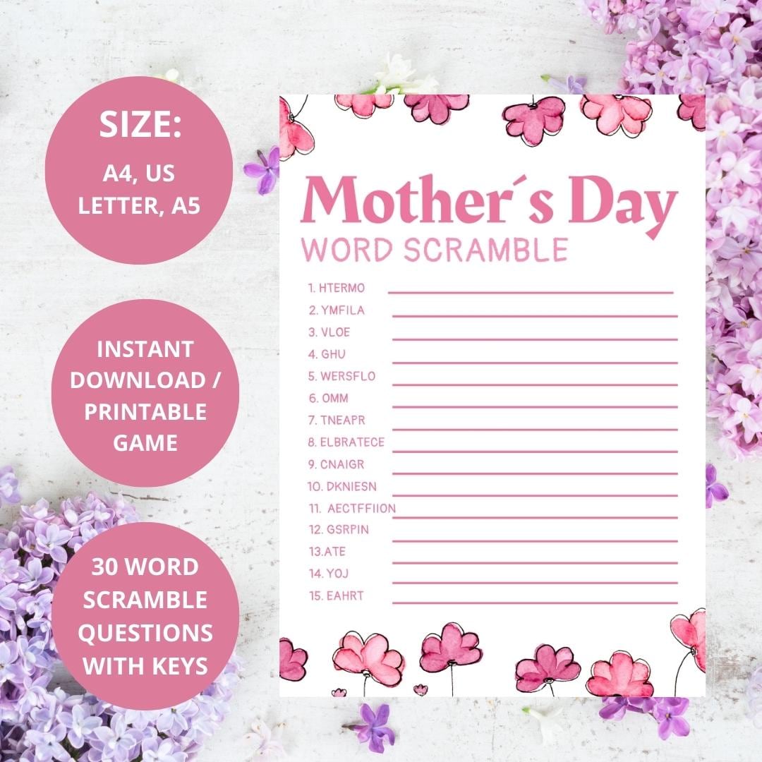 Mother's Day Word Scramble – Fun & Engaging Printable Game! | A4, US ...