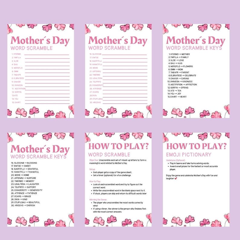 Mother's Day Word Scramble – Fun & Engaging Printable Game! | A4, US ...