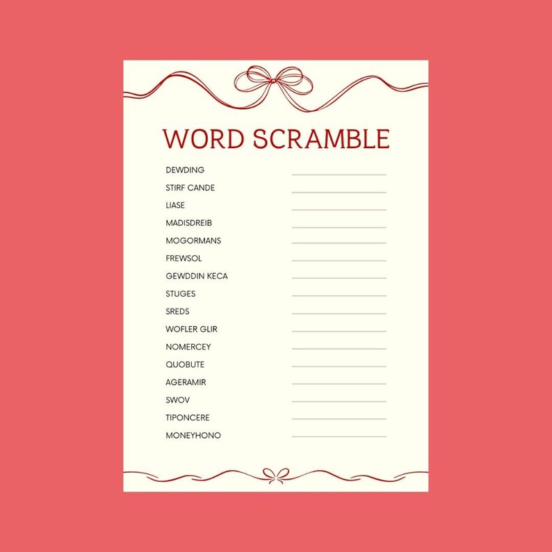 Wedding Word Scramble Game | Bridal Shower, Bachelorette Party ...