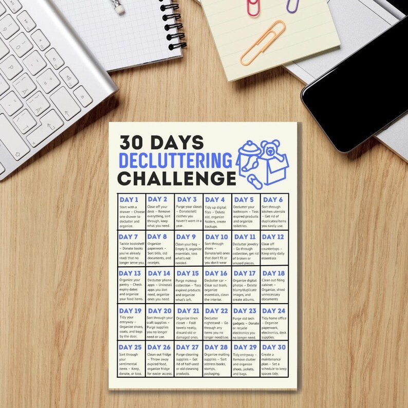 30 Days Decluttering Challenge Printable | Minimalist Organization ...