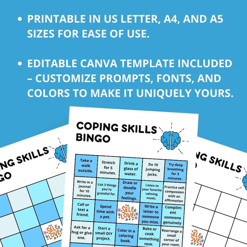 Coping Skills Bingo Printable & Canva Template – Self-care Activity for ...