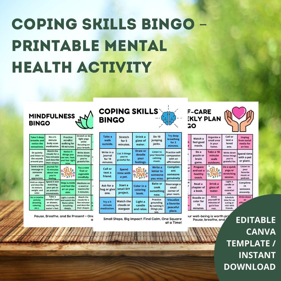 Mental Health Bingo Printable Bundle – Mindfulness, Self-care, and ...
