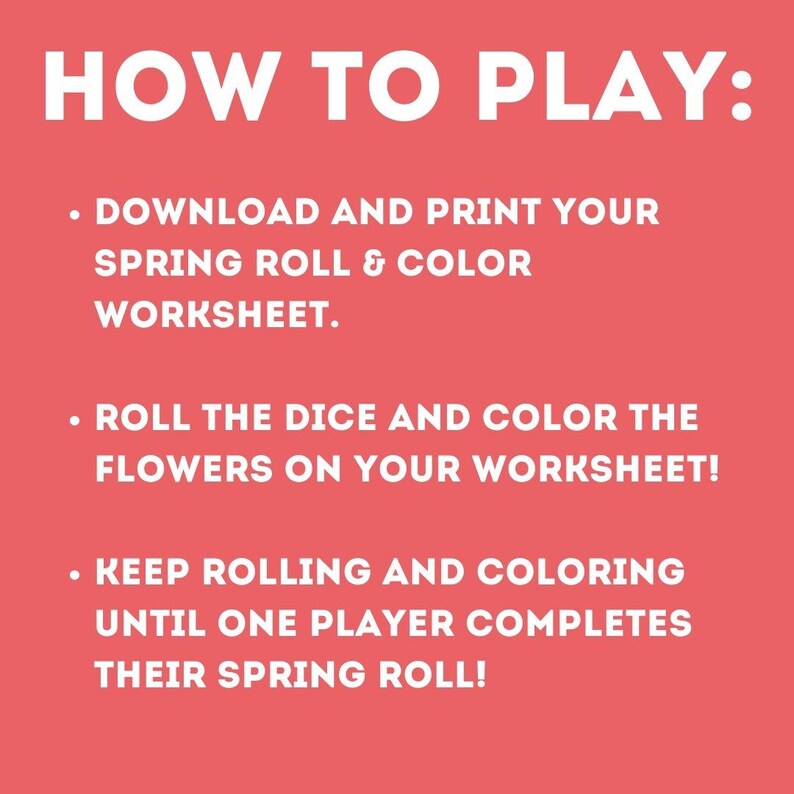 Spring Roll & Color Game: Printable Flower Activity (digital Download ...