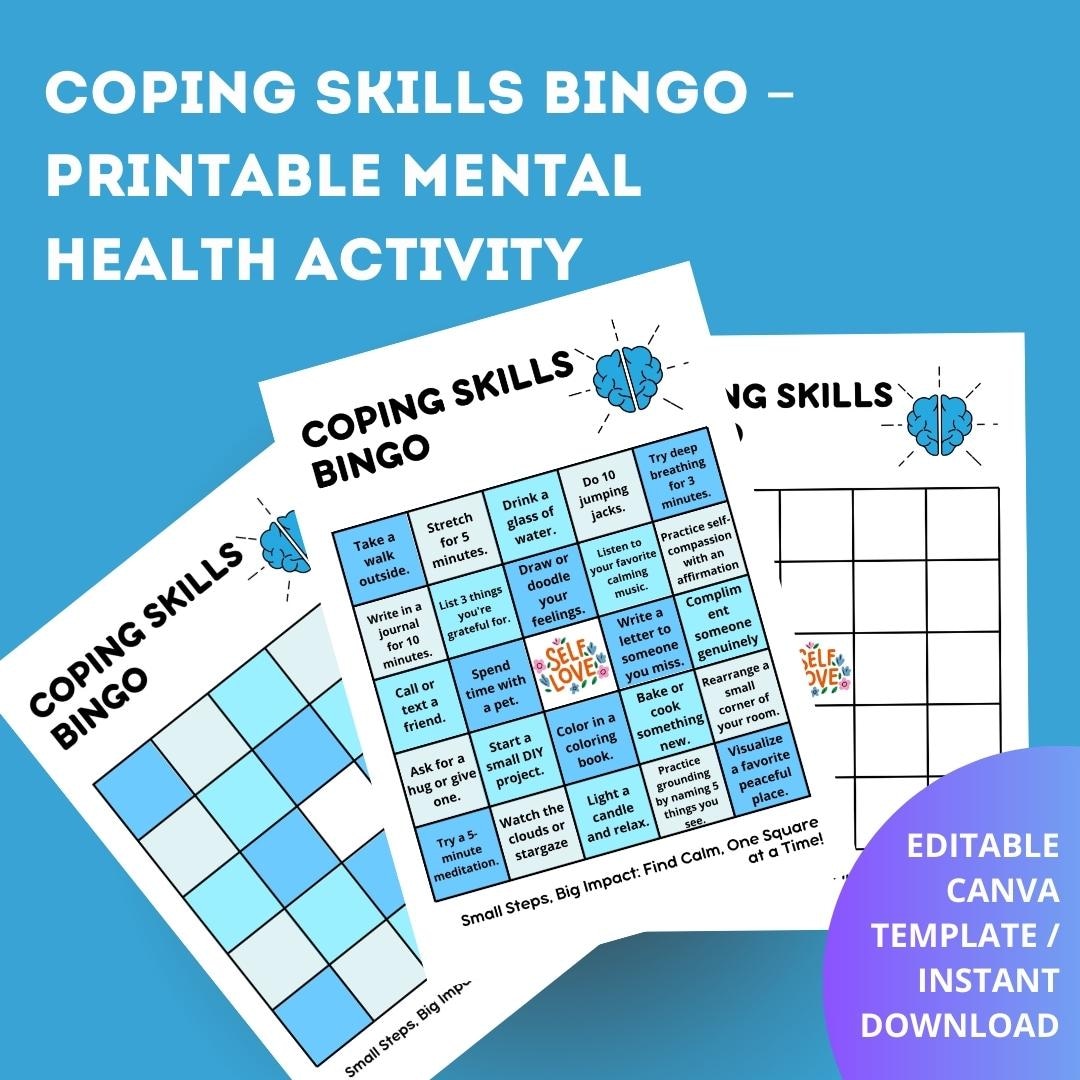 Coping Skills Bingo Printable & Canva Template – Self-care Activity for ...