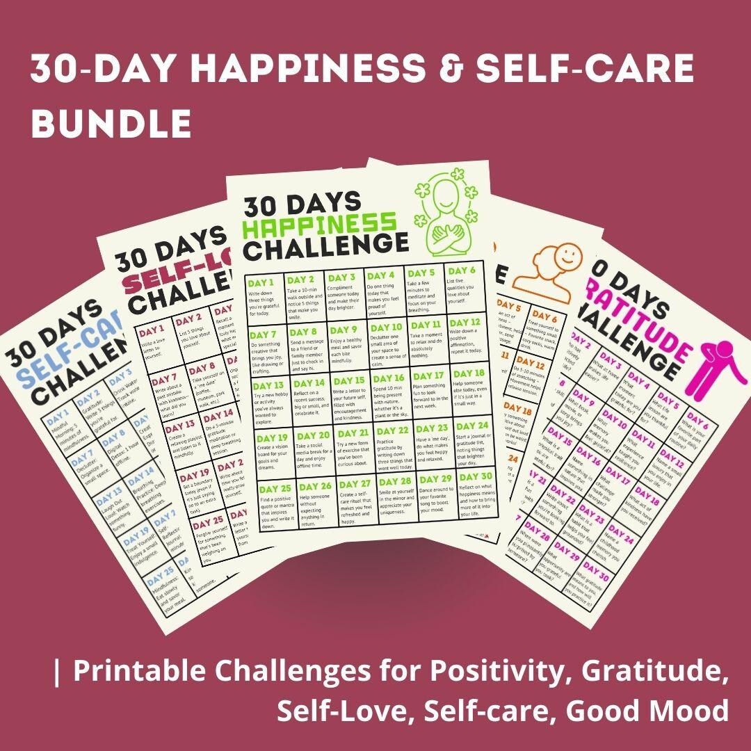 30-day Happiness & Self-care Bundle | Printable Challenges for ...