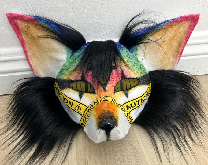 Rainbow Therian/furry/quadrobics Mask With Pose-able Ears - Etsy