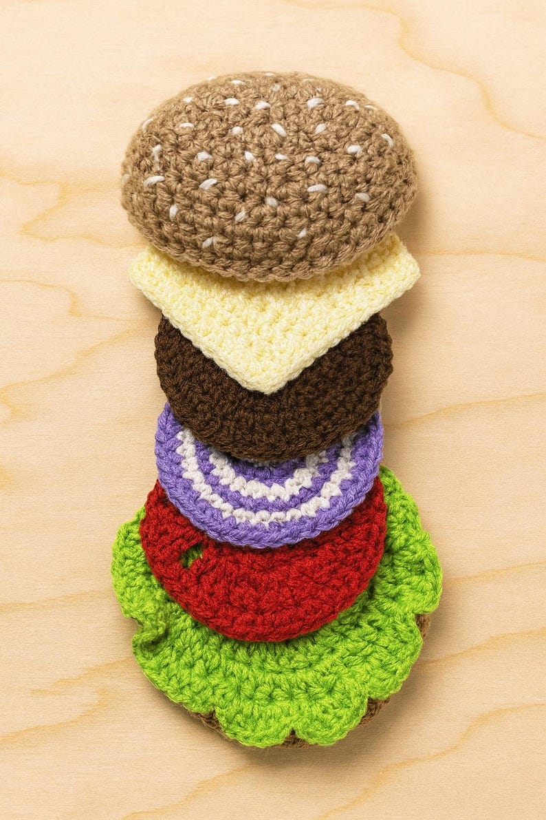 Crochet Hamburger Coaster Set - 7 Piece Quirky Kitchen Decor - Etsy
