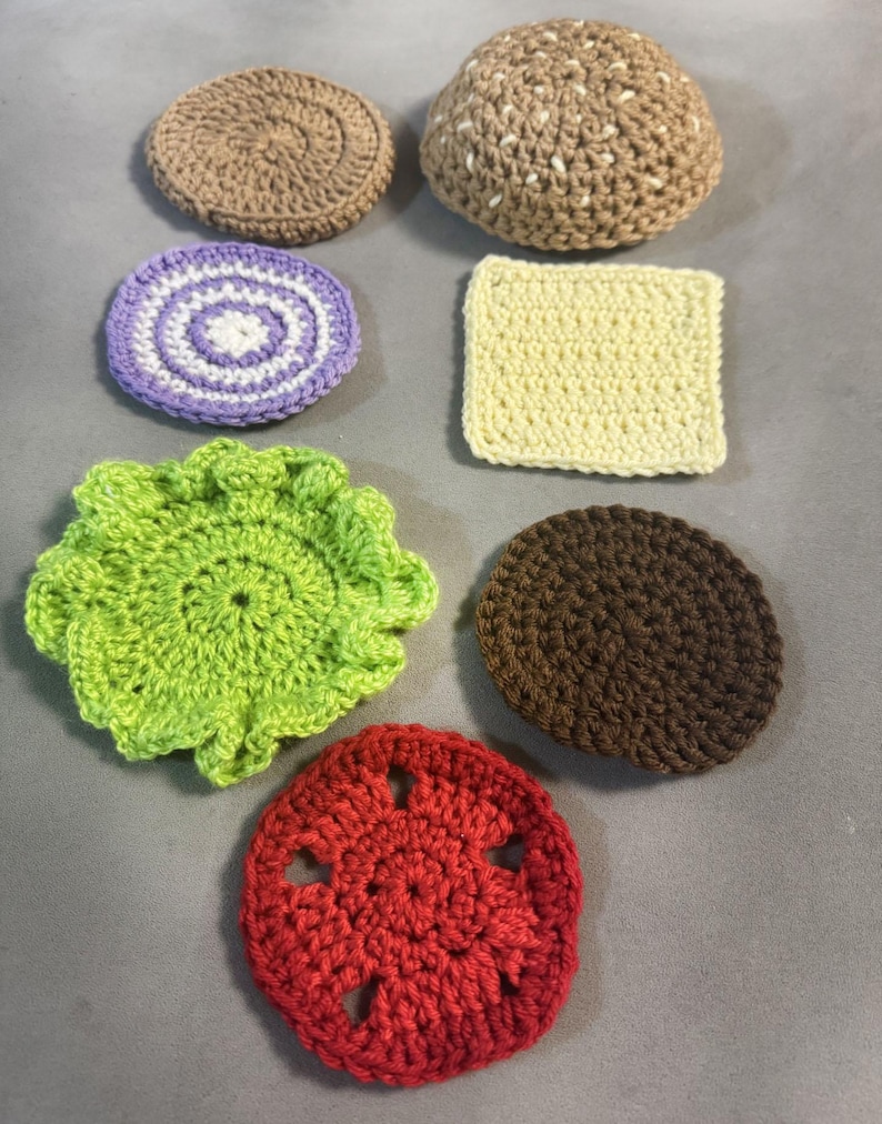 Crochet Hamburger Coaster Set - 7 Piece Quirky Kitchen Decor - Etsy