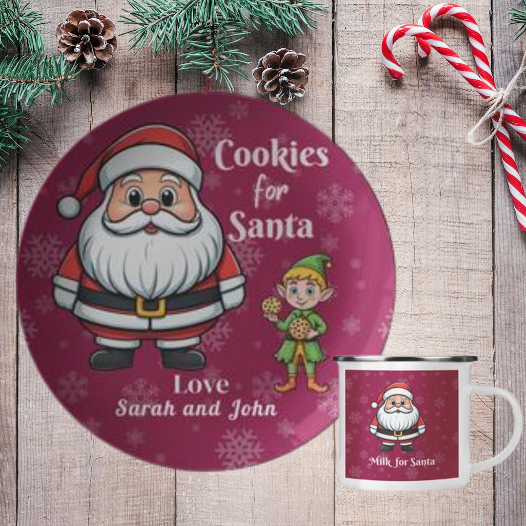 Santa Cookie Mug and Personalized Plate, Milk and Cookies Plate for ...