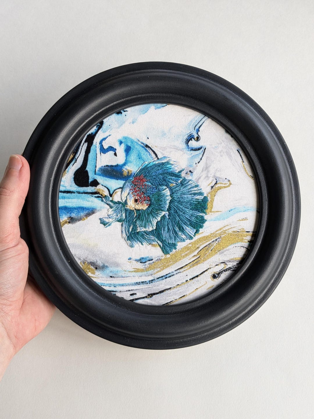 Betta Fish Embroidery Art, Tropical Decor, Hand Embroidered Betta Fish, Thread Painting, Betta ...