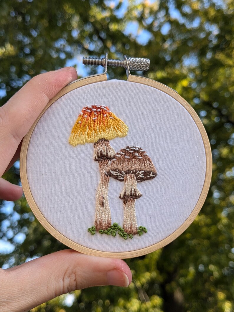 Embroidered Mushroom Art, Amanita Mushroom, Embroidery Art, Mushroom ...