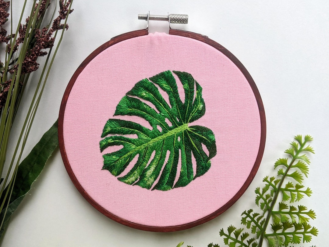 Monstera Leaf Embroidery Art, Plant Art, Plant Home Decor, Thread ...