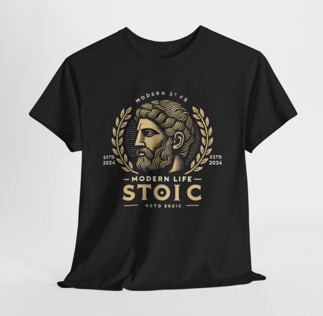 Stoic Symbol Black Tee, Philosophy Graphic Tshirt, Golden Motif Unisex ...