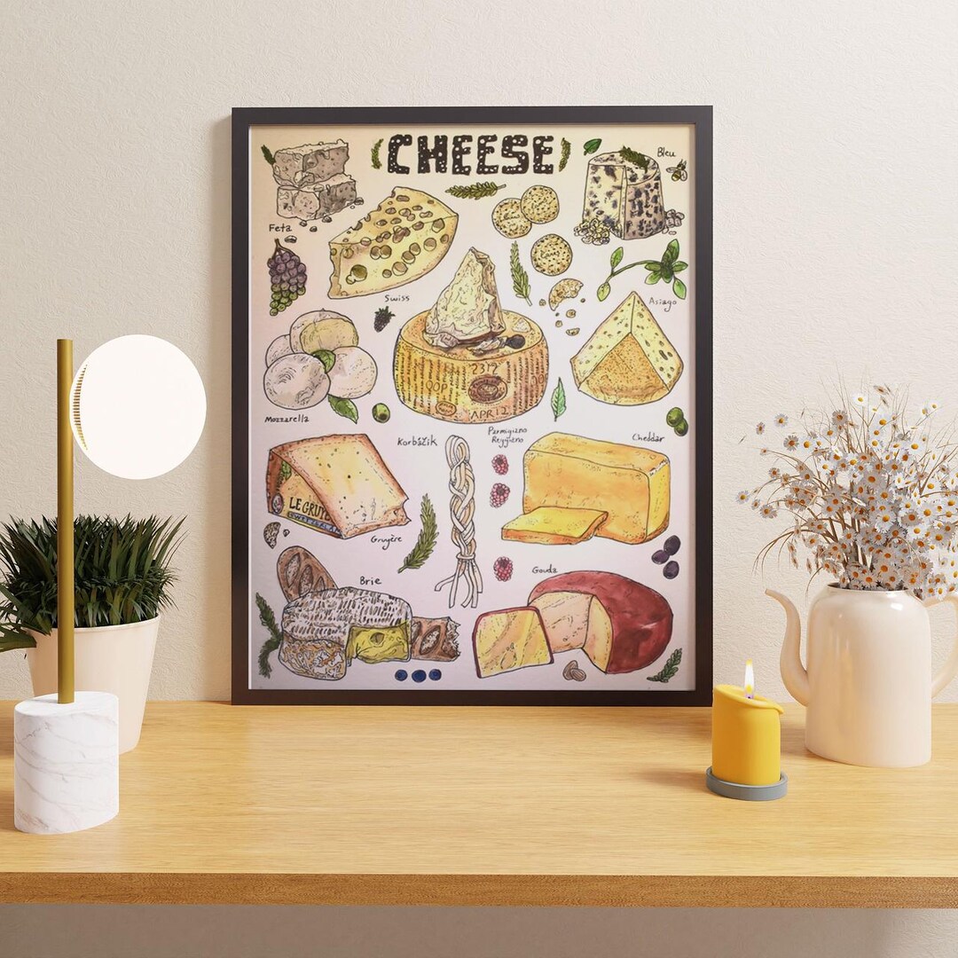 Cheese Varieties – Watercolor Gourmet Kitchen Art - Etsy