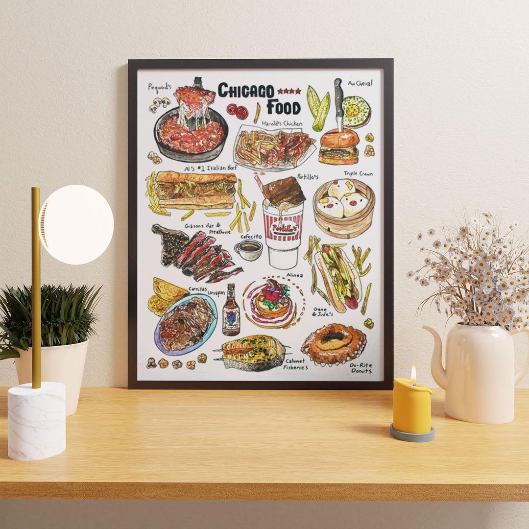 Chicago Foods – Watercolor Regional Foodie Art - Etsy