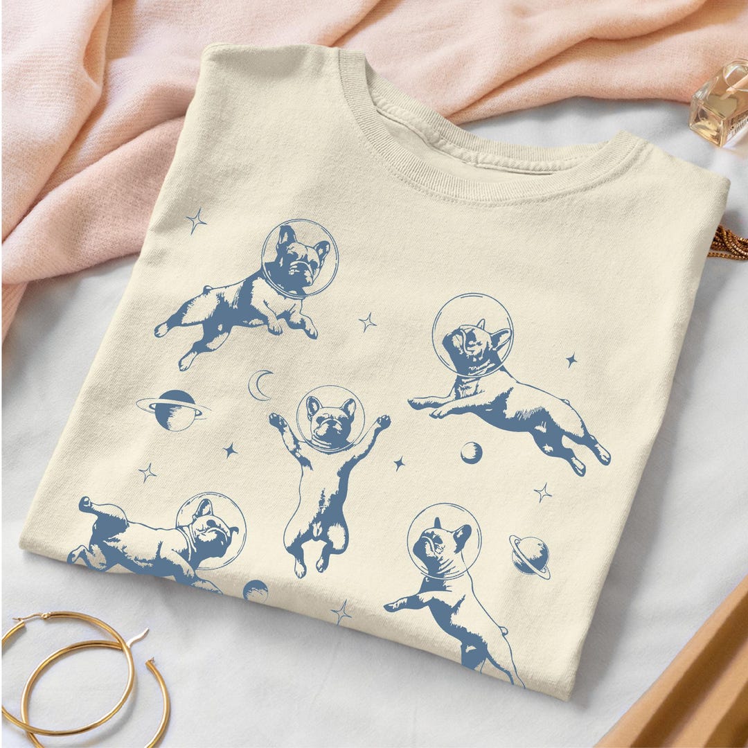 French Bulldog Space T-shirt, Funny Astronaut Dog Tee, Retro Space ...