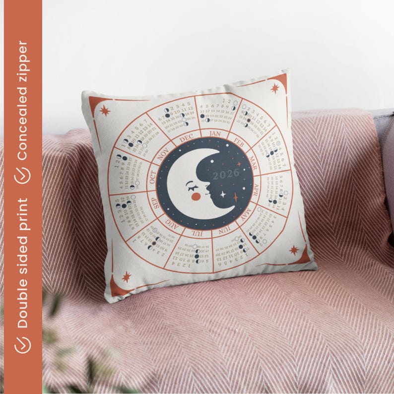 Moon Calendar Pillow: 2026 Lunar Phase, Wheel of the Year, Moon Lover ...