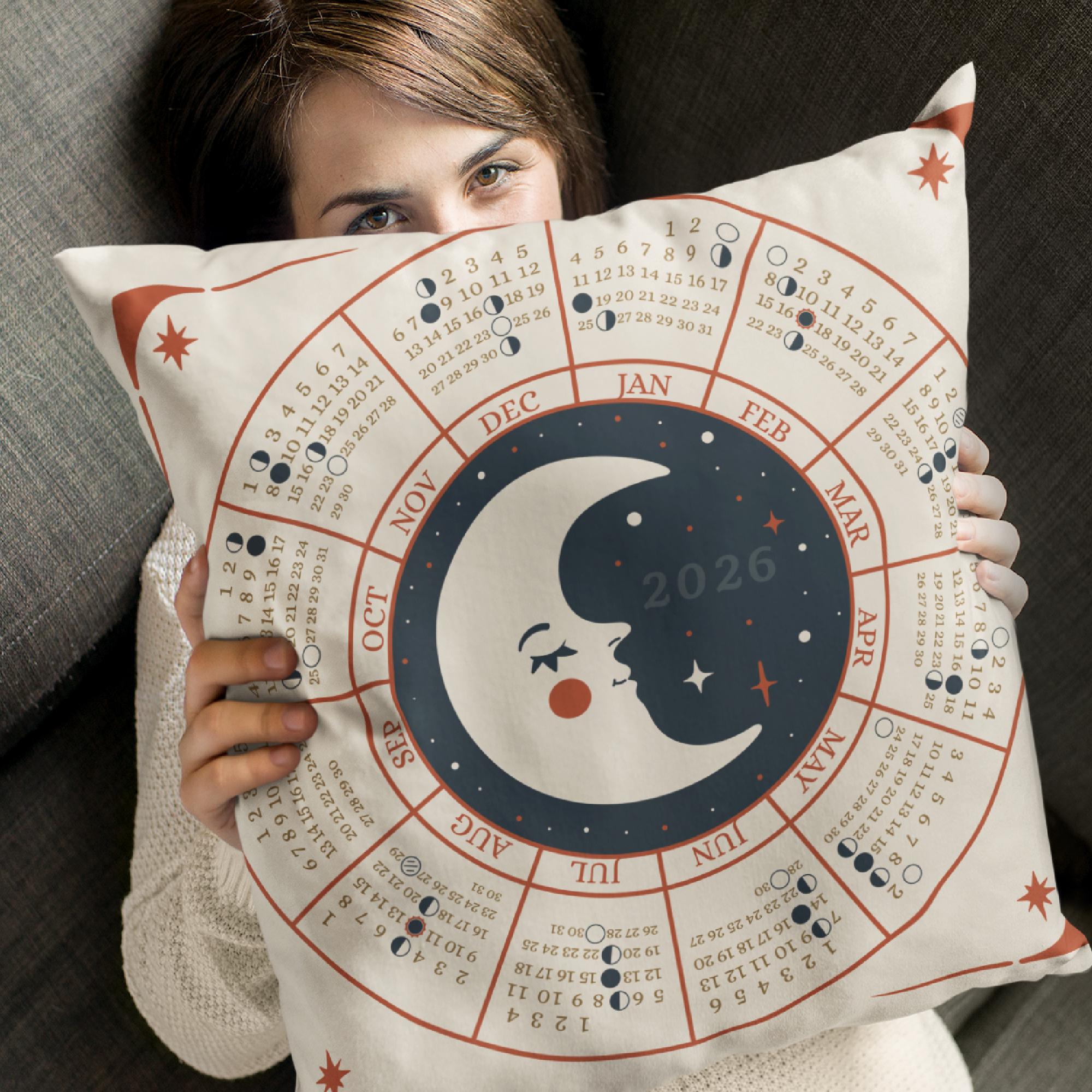 Moon Calendar Pillow: 2026 Lunar Phase, Wheel of the Year, Moon Lover ...