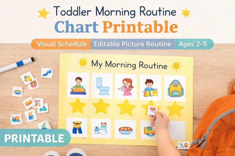 Toddler Morning Routine Chart Printable, Visual Schedule for Kids Ages ...