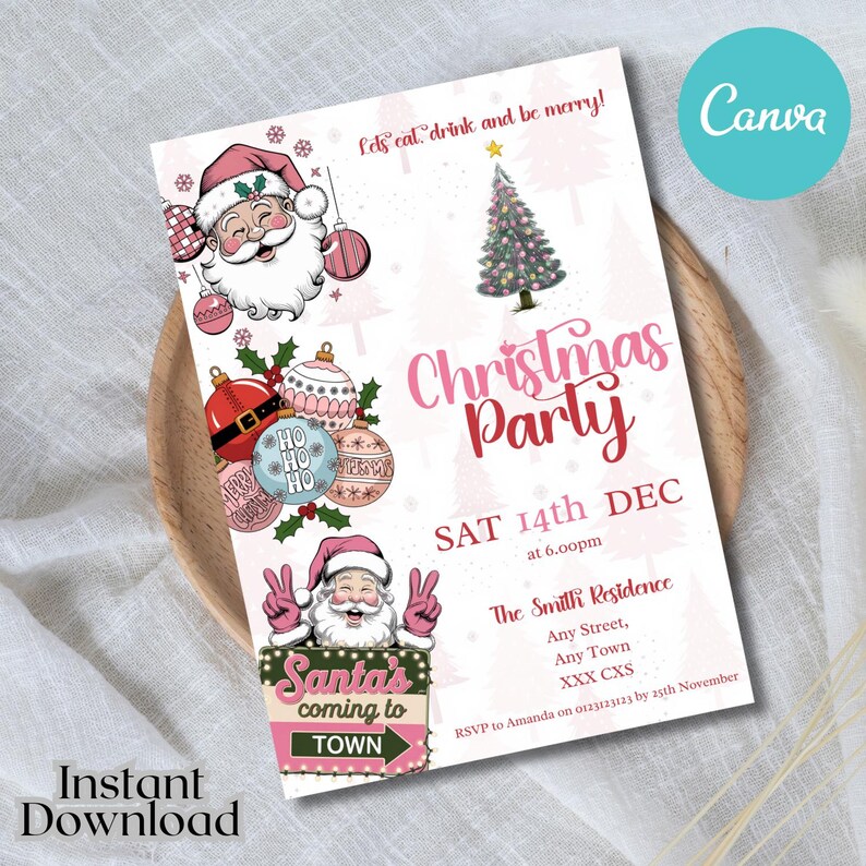 Editable Christmas Party Invitation, Holiday Invite, Santa Claus Invite ...