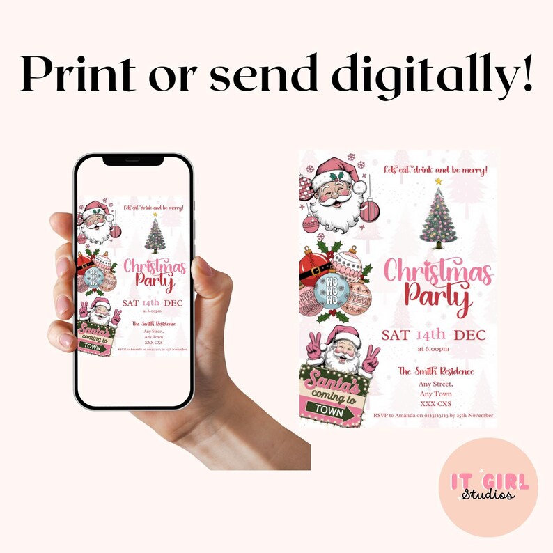 Editable Christmas Party Invitation, Holiday Invite, Santa Claus Invite ...