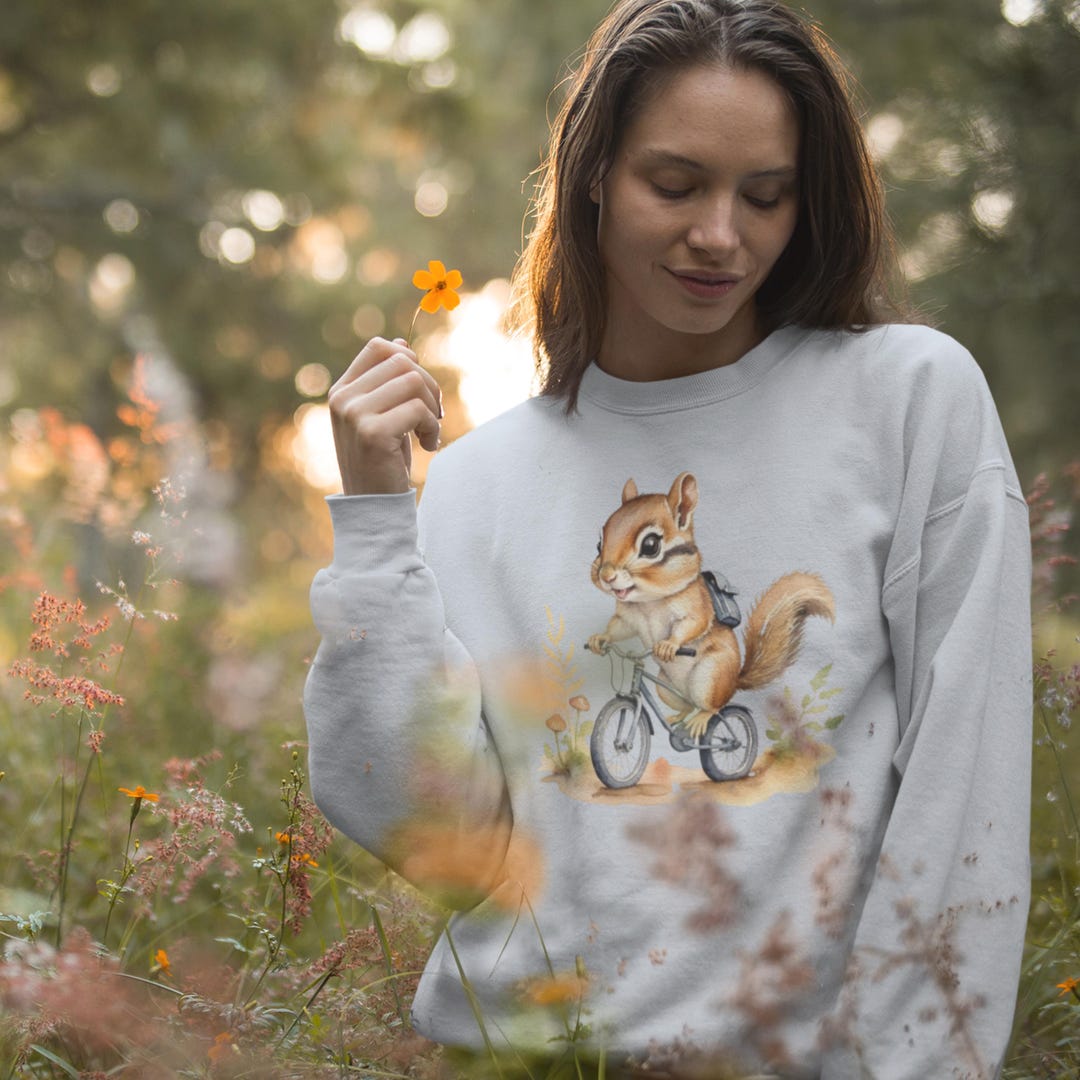 Watercolor Chipmunk Riding Bike Sweatshirt Cute Animal Apparel - Etsy