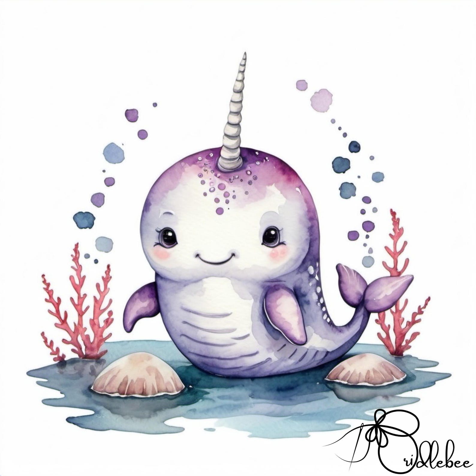 Watercolor Narwhal Clipart Bundle | 30 Cute Designs in Blue, Orange ...