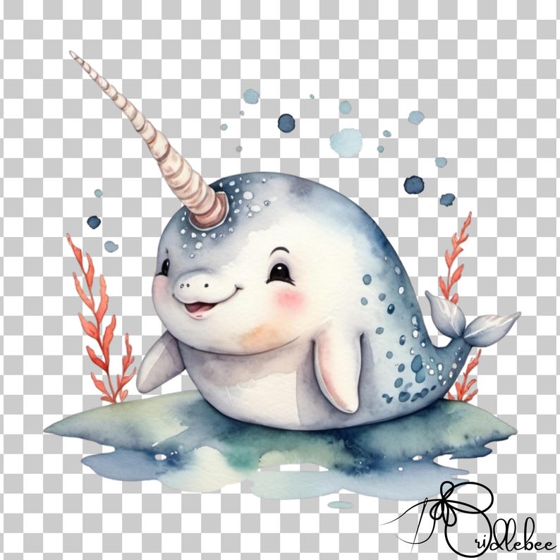 Watercolor Narwhal Clipart Bundle | 30 Cute Designs in Blue, Orange ...