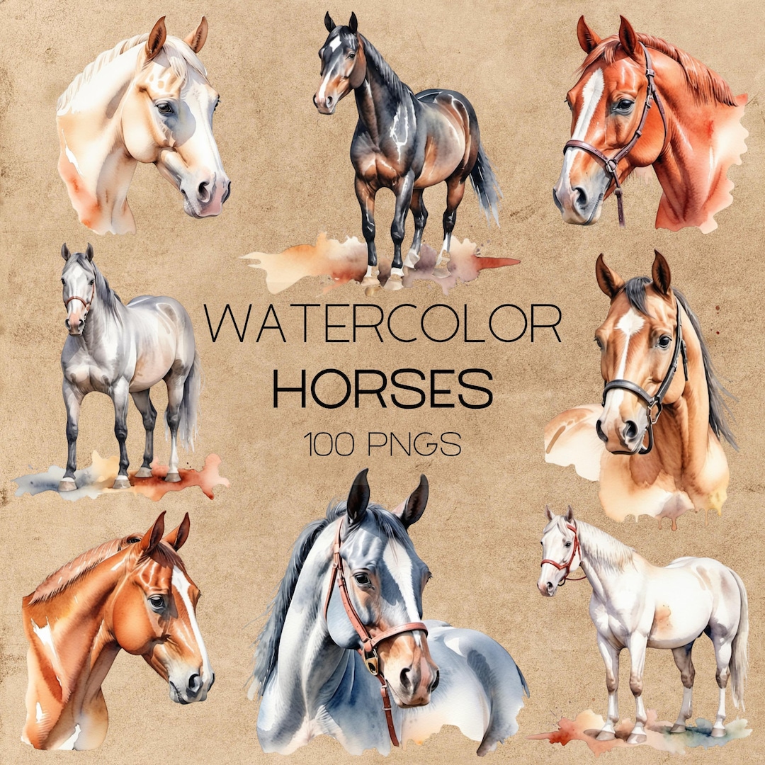 100 Watercolor Horse Images | Digital Clip Art Pack | White ...