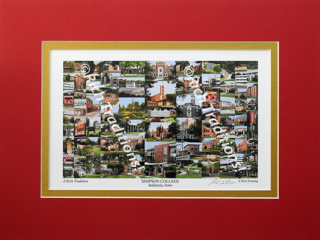 Simpson College, Indianola, Iowa, Photo Campus Art Print Matted in Red ...