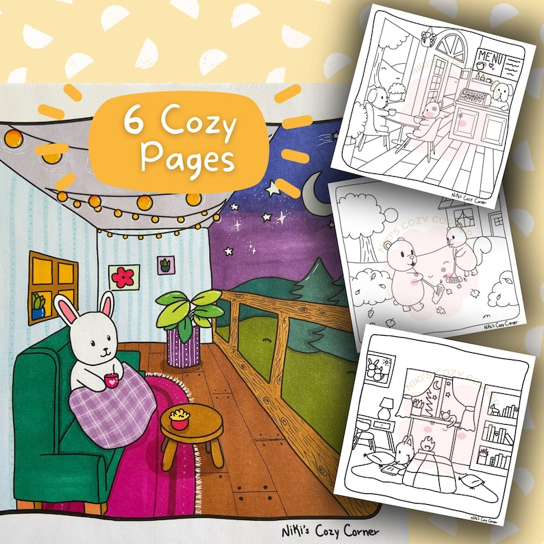 Cozy Animals Digital Coloring Pages - Etsy