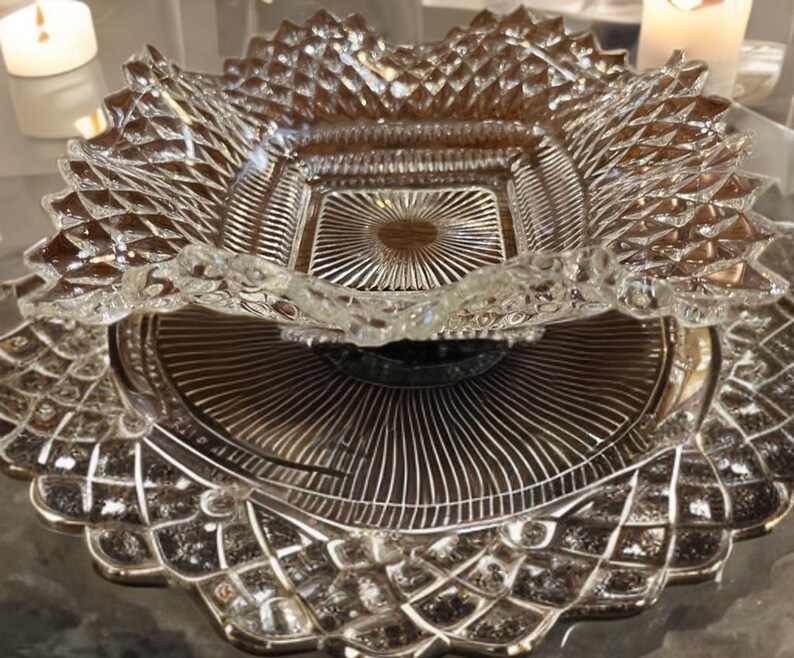 1940’s Indiana Glass Diamond Dish With Ruffled Edge - Etsy