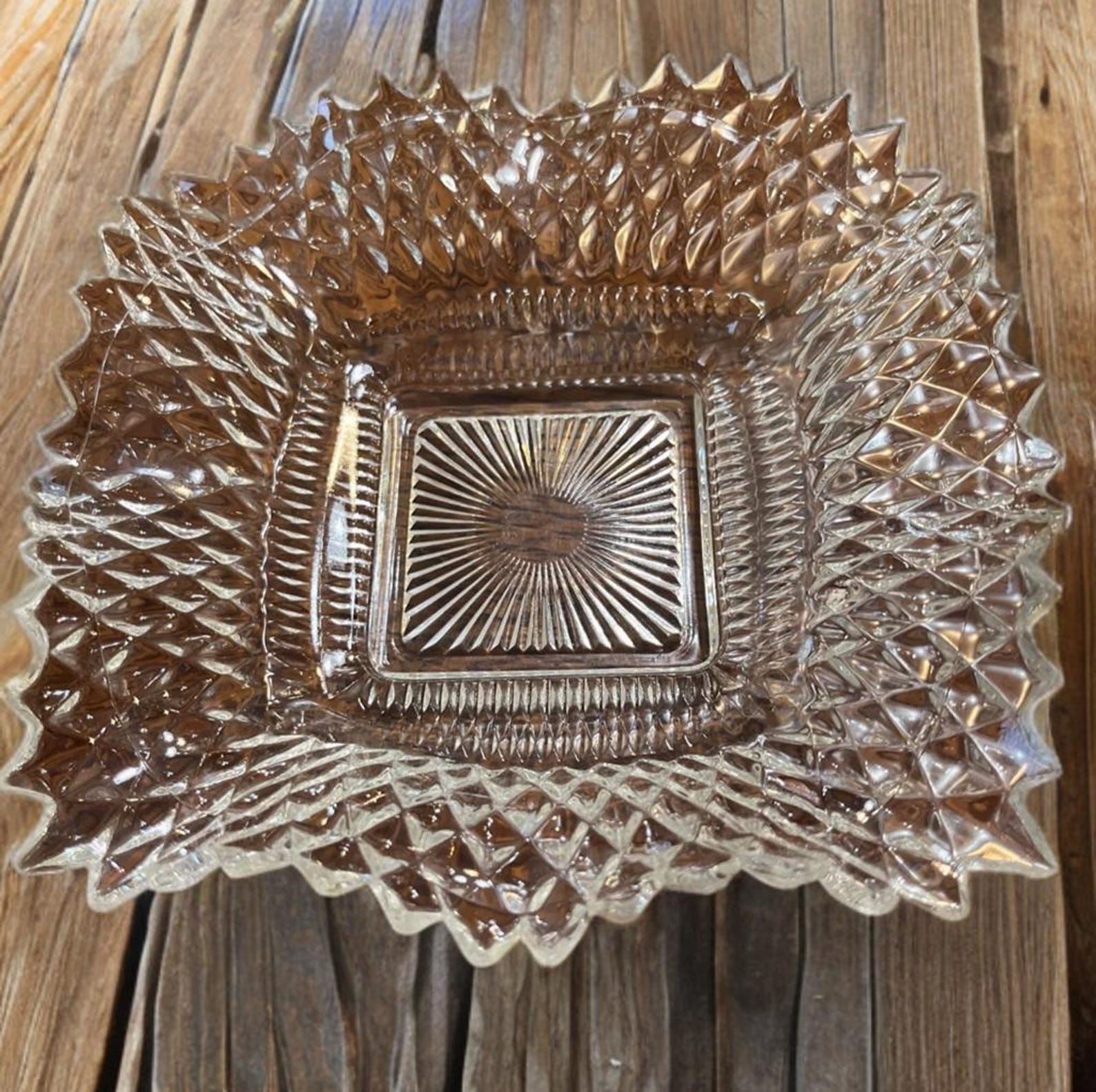 1940’s Indiana Glass Diamond Dish With Ruffled Edge - Etsy