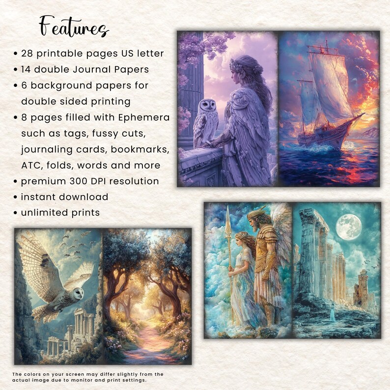 Greek Goddess Junk Journal Printable Kit, Athena Mythology Jpg ...