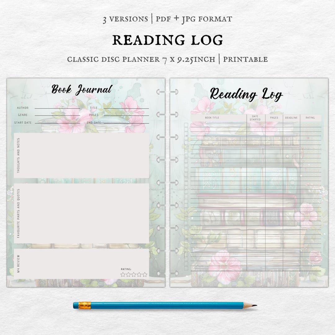 Reading Log Disc Planner Insert, Printable Bullet Planner, Book Lover ...