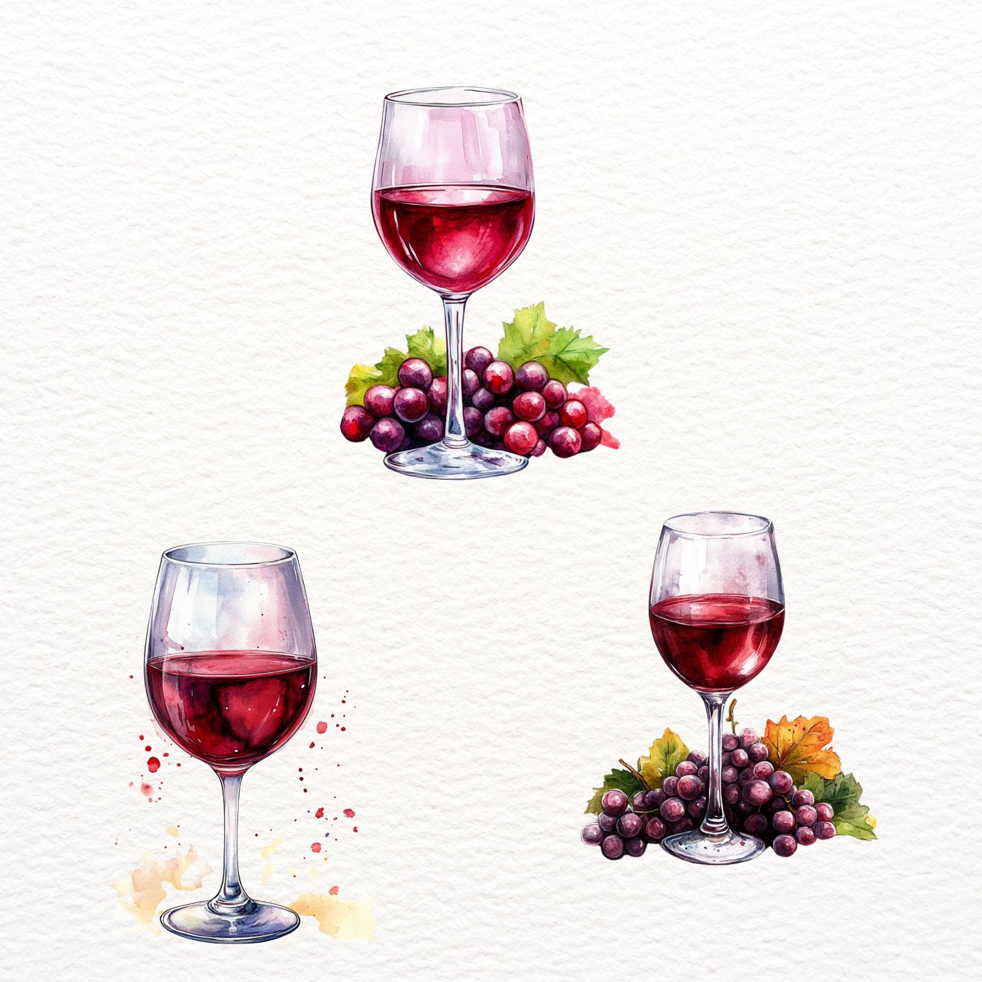 Red Wine Watercolor Clipart: PNG Bundle for Commercial Use (digital ...