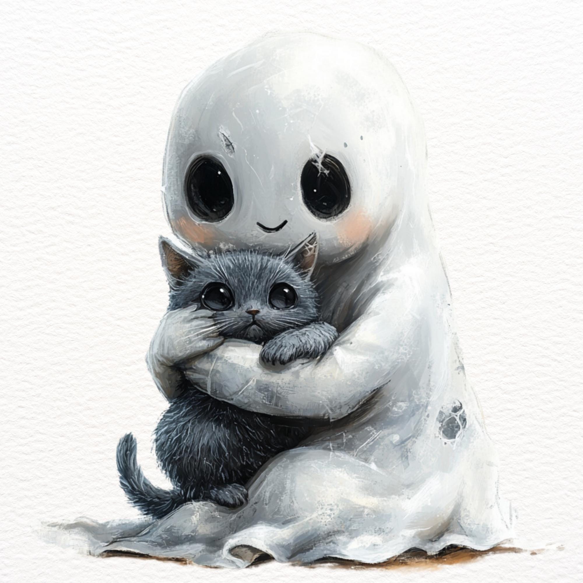 Ghost and Cat Clipart Bundle: Halloween PNG Graphics (commercial Use ...