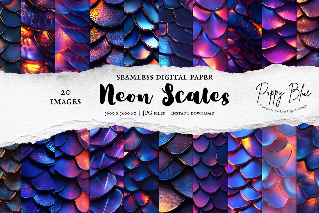 Neon Scale Digital Paper, Scrapbooking Paper Digital Print, Seamless ...