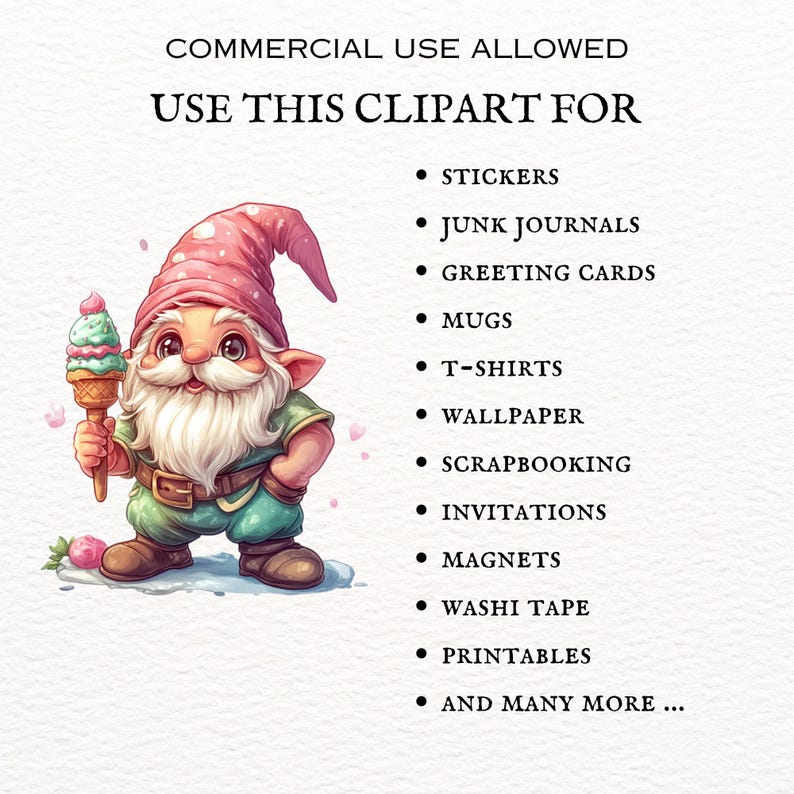 Ice Cream Gnome Clipart Bundle: Summer PNG Illustrations (commercial ...