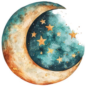 52 Celestial Moon Clipart: Watercolor PNG, JPG (commercial Use) - Etsy