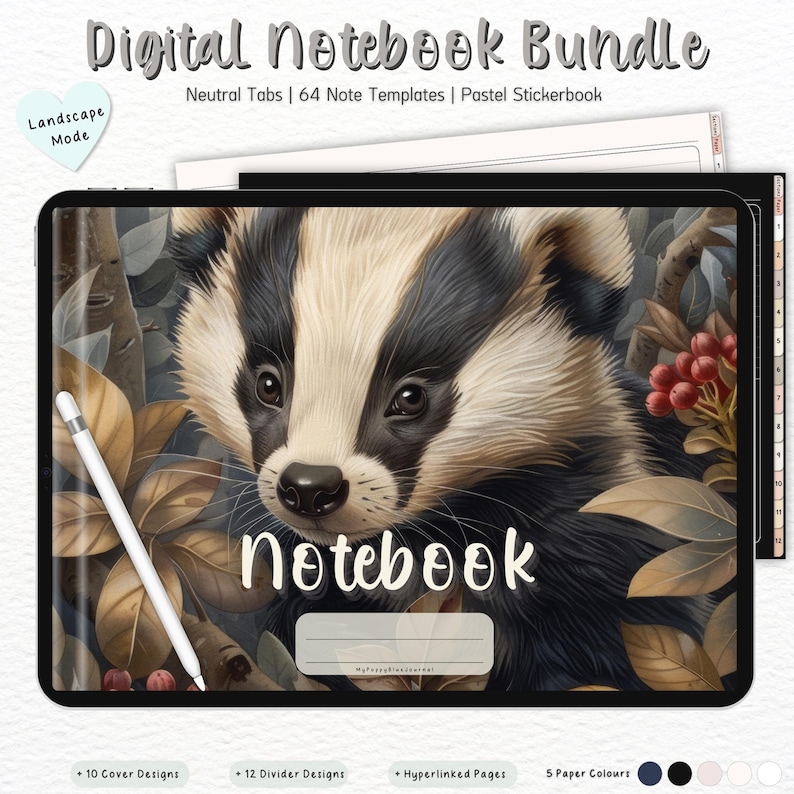 Nature Digital Notebook: Woods Theme, Pastel Stickers (digital Download ...