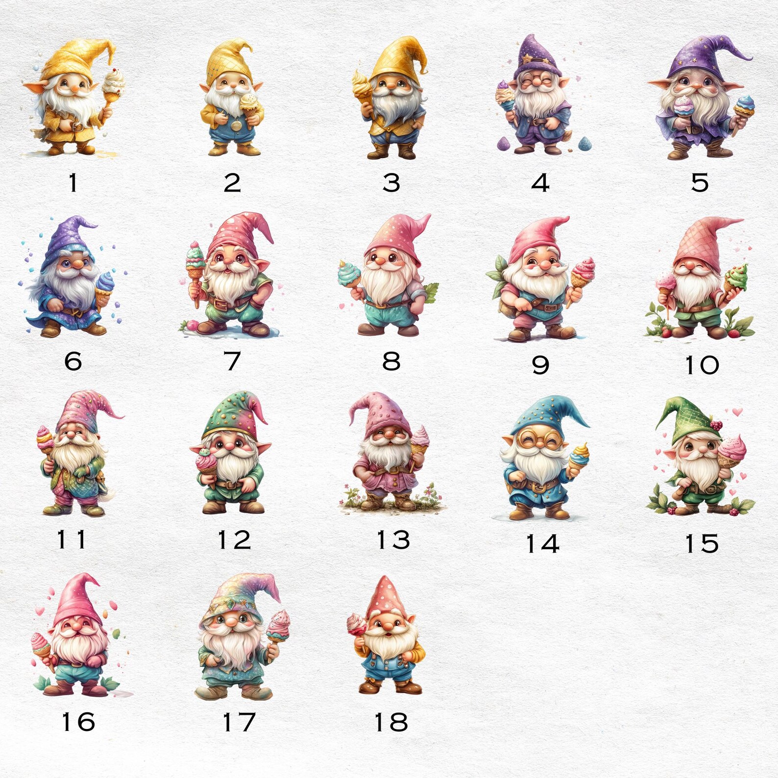 Ice Cream Gnome Clipart Bundle: Summer PNG Illustrations (commercial ...