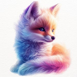 20 Rainbow Fox Clipart PNG Bundle, Digital Watercolour Graphic ...