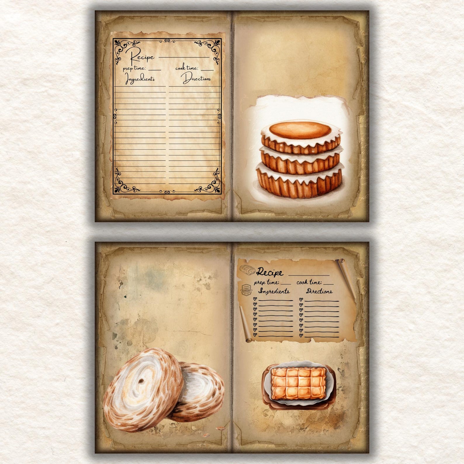 Recipe Junk Journal Printable Paper, Baker Recipe Jpg Bundle, Scrapbook ...