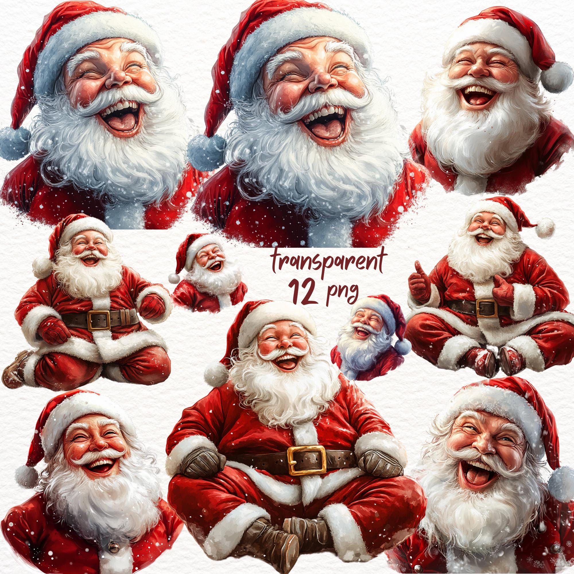 12 Laughing Santa Claus Clipart PNG Bundle, Digital Graphic, Festive ...