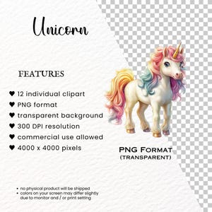 Watercolor Unicorn Clipart Bundle: Rainbow Fantasy Graphics (PNG ...